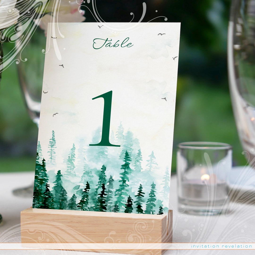 Misty Forest Table Numbers, Watercolor Forest , Woodland Numbers ...