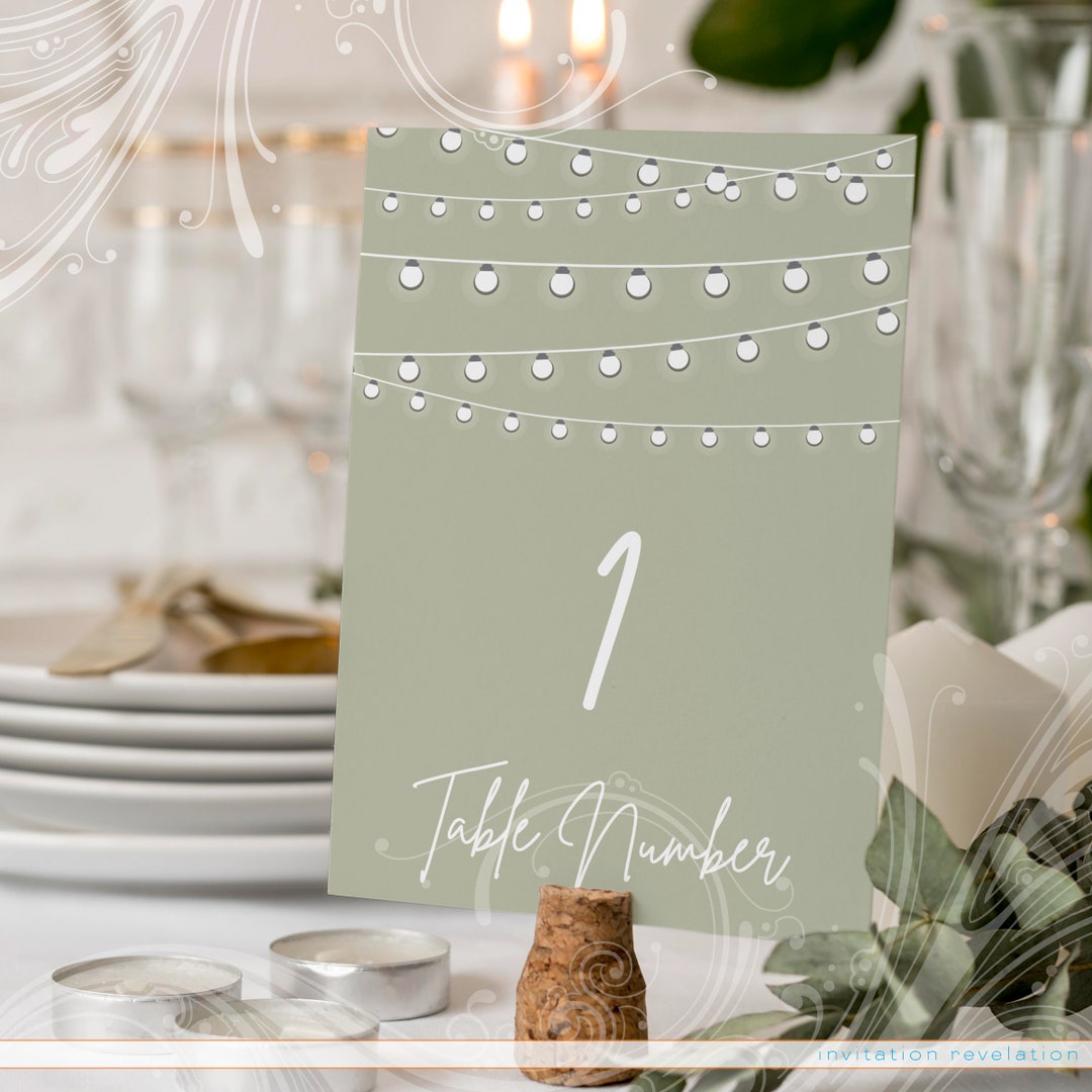 String Lights Table Number, Wedding Table Number Template, Table Number ...