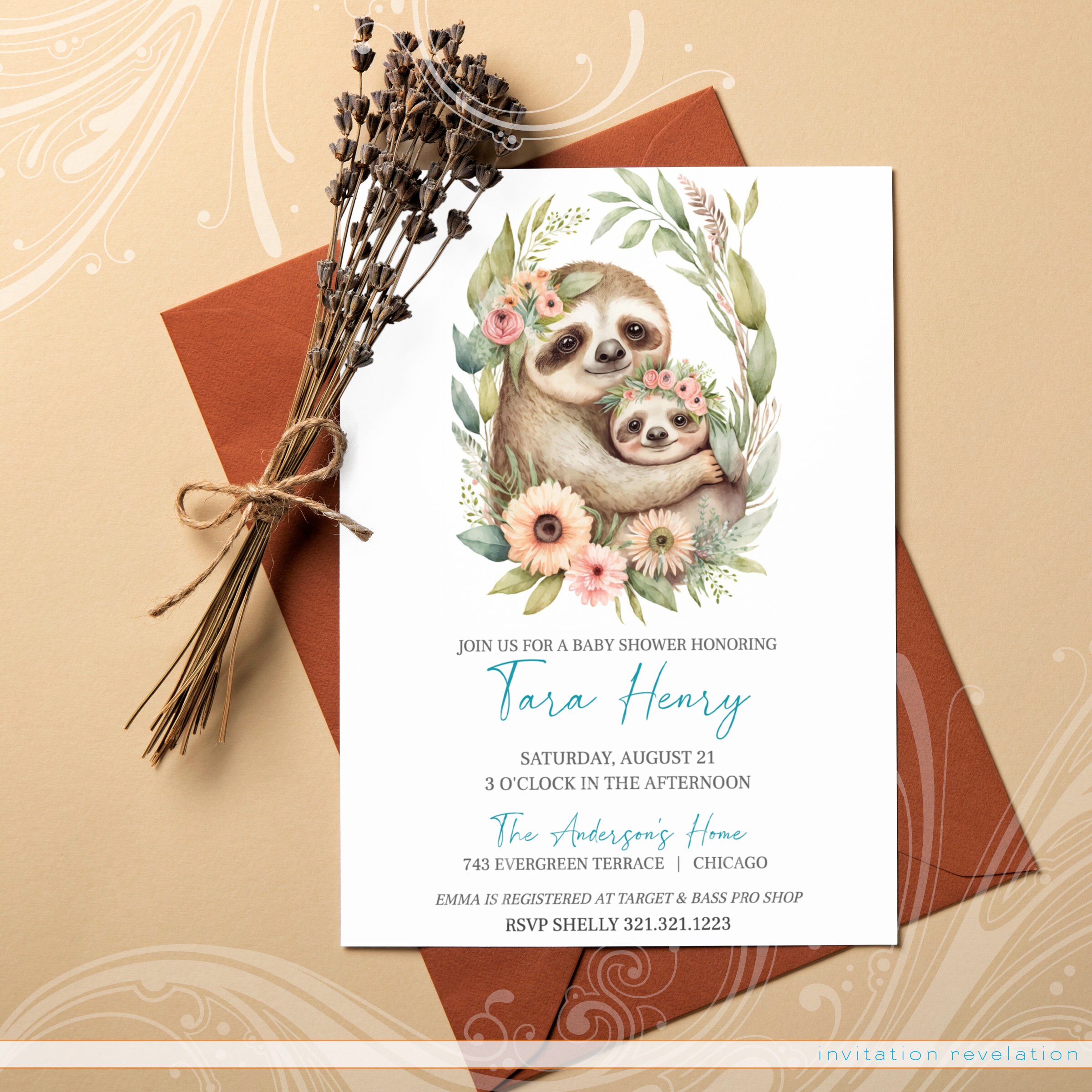 Sloth Baby Shower Invitations, Printable Invite, Gender Neutral Invite ...