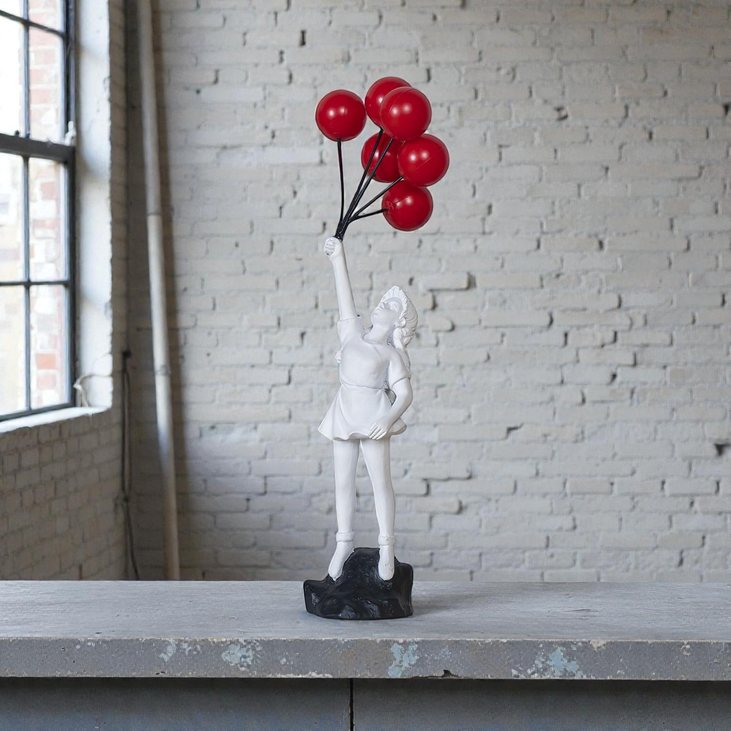 Balloon Girl Resin Statue – Modern Decor in Black or White With Red ...