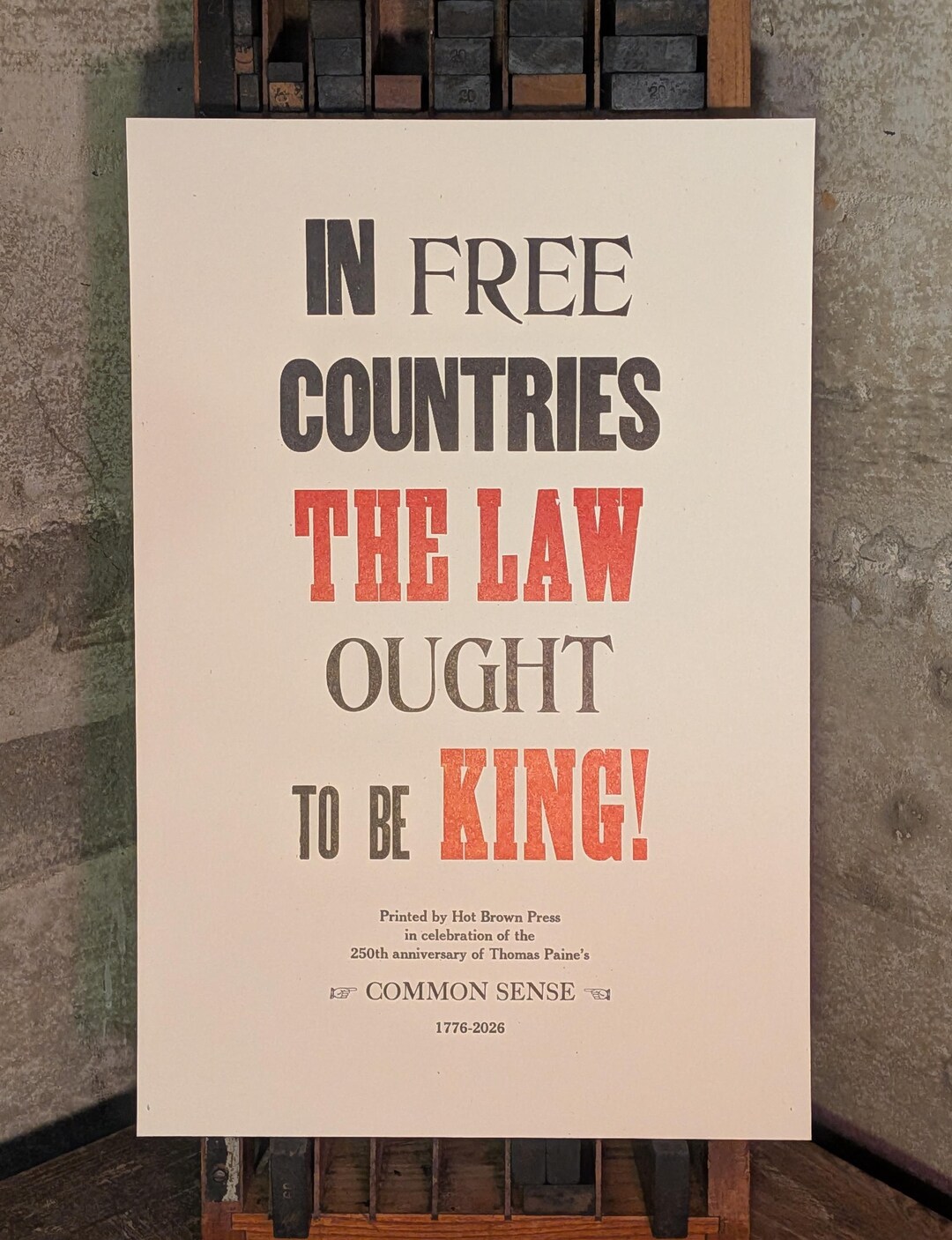 Thomas Paine "common Sense" Letterpress Print: ACLU Fundraiser Protest ...