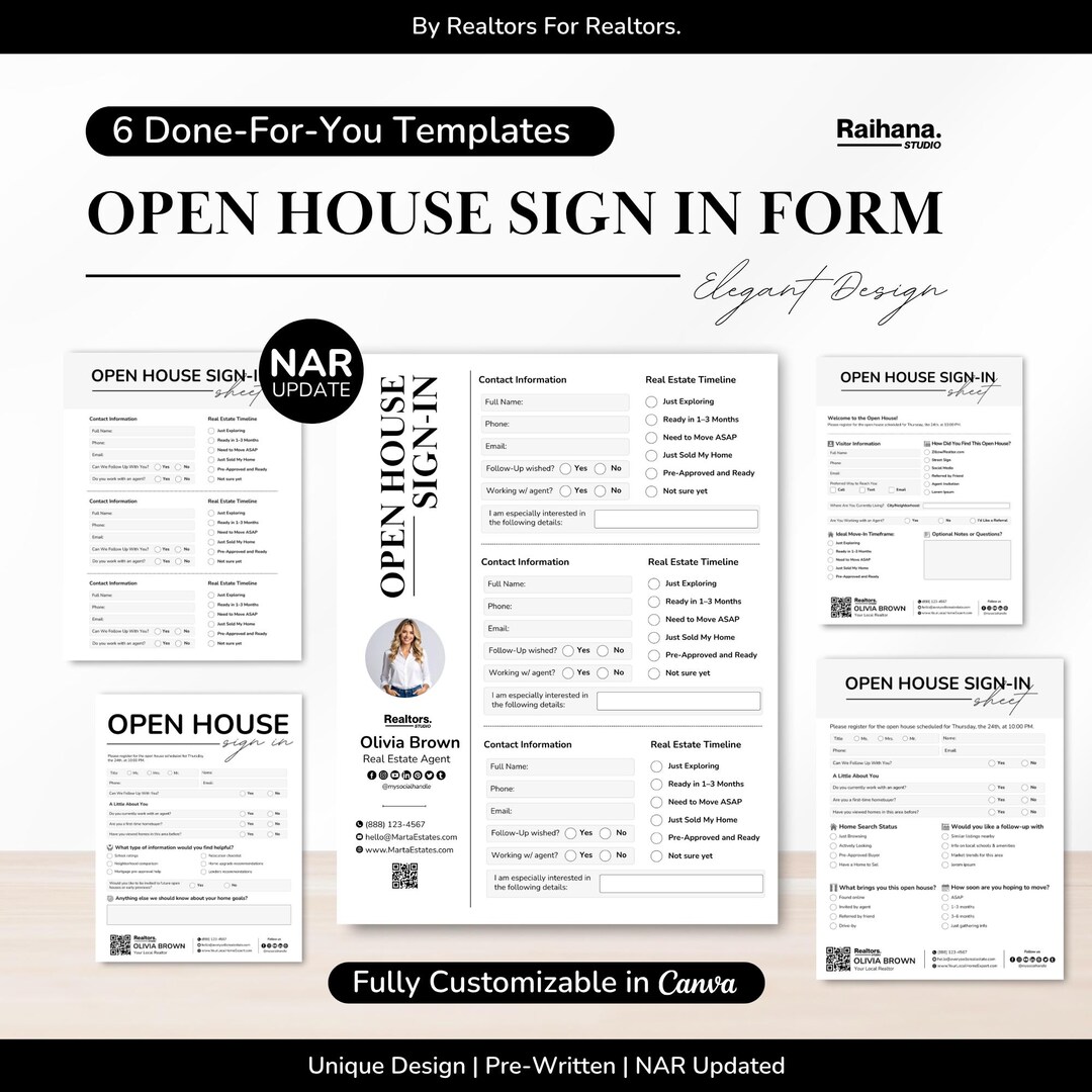 Open House Sign in Form Canva Templates for Realtors, Real Estate Open ...