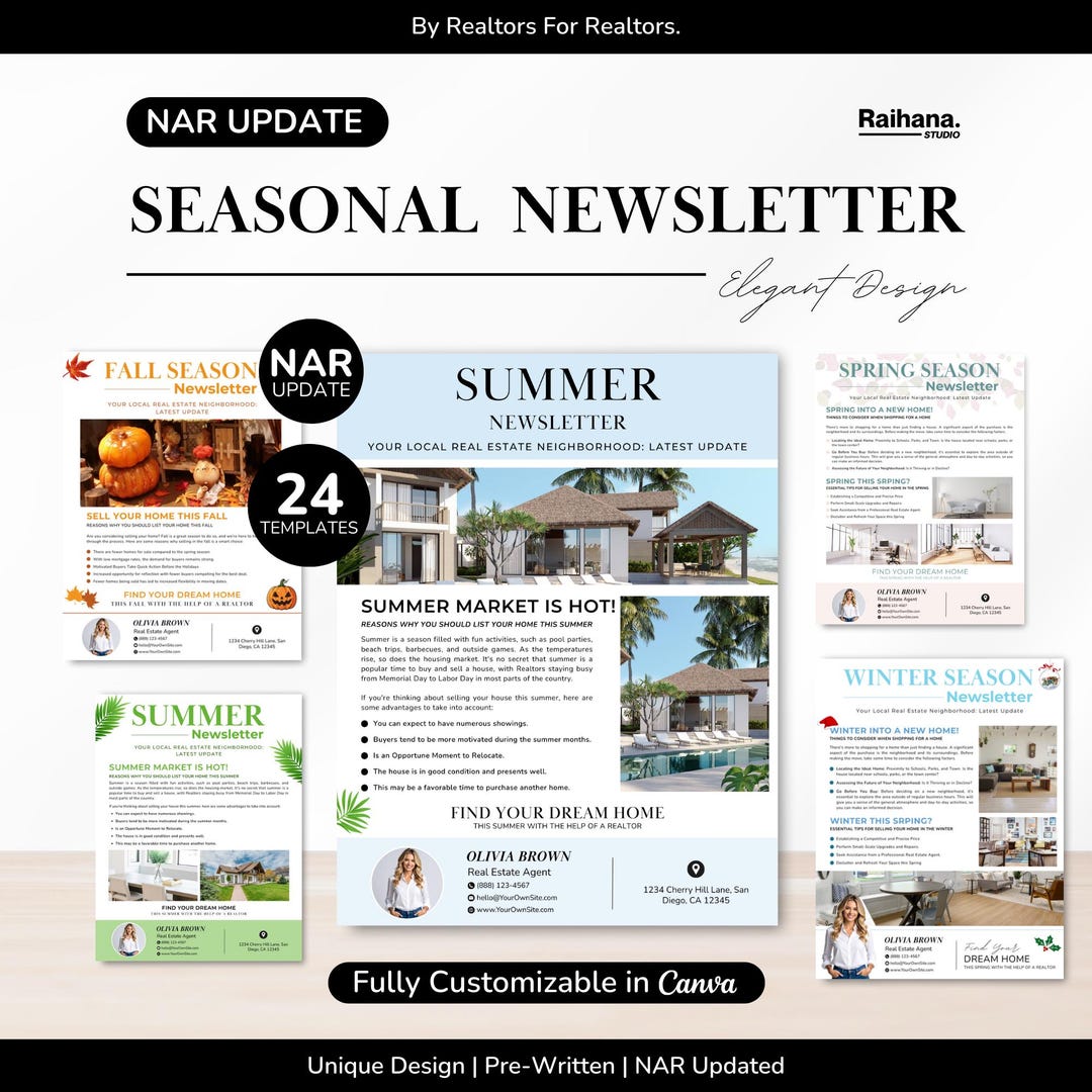 Real Estate Seasonal Newsletter Templates, Seasonal Newsletter Bundle ...
