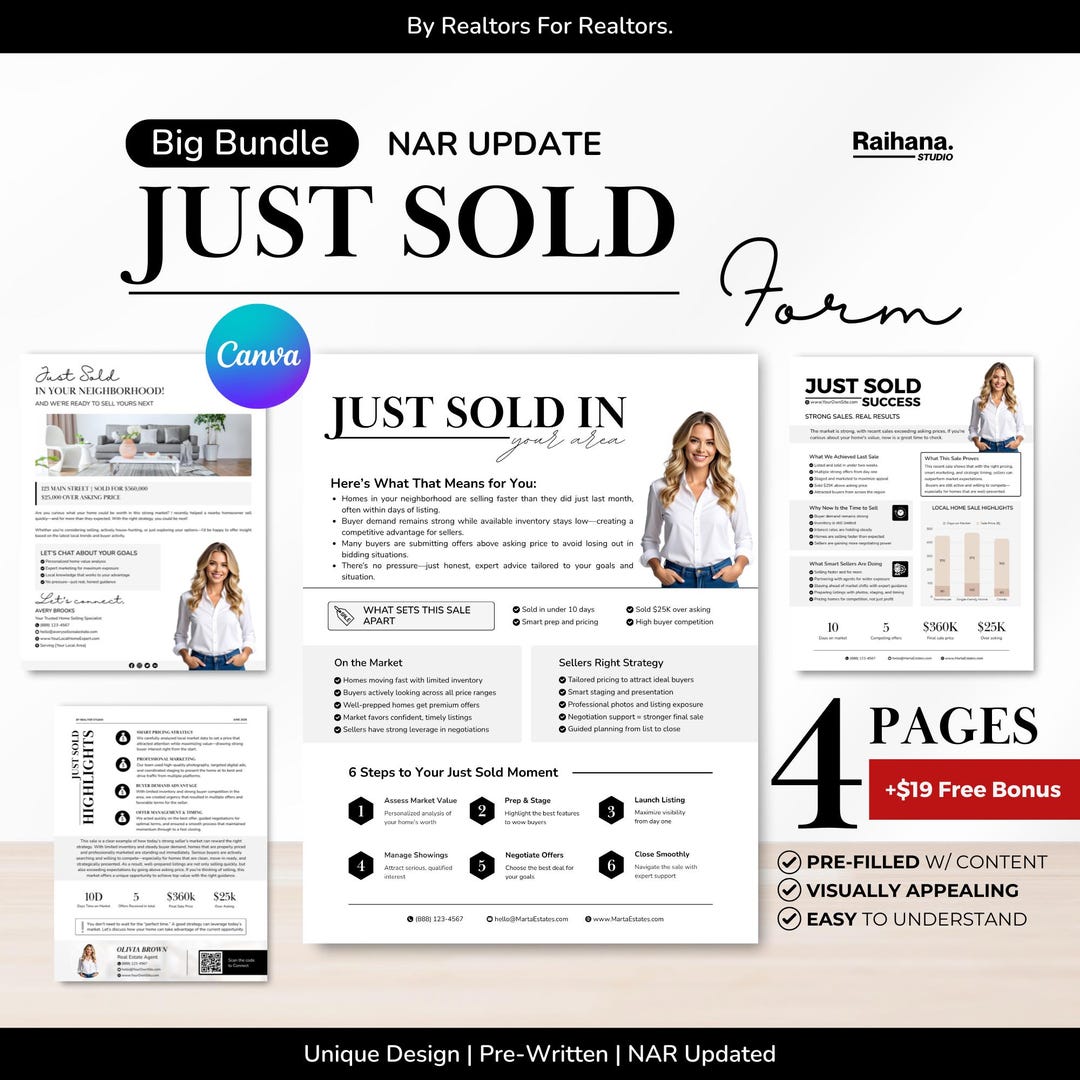 Real Estate Just Sold Templates for Realtors, Realtor Just Sold Forms ...