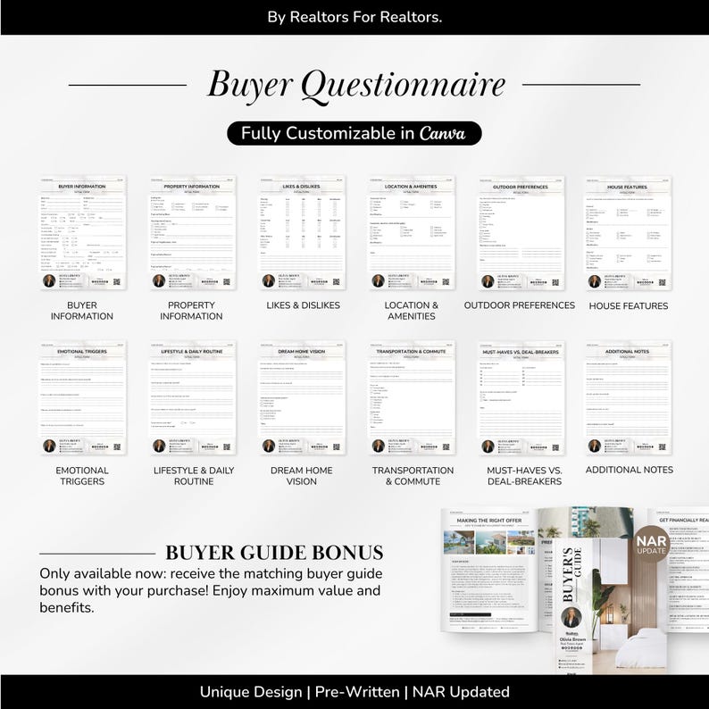 Real Estate Buyer Seller Questionnaire, Editable Intake Forms for ...