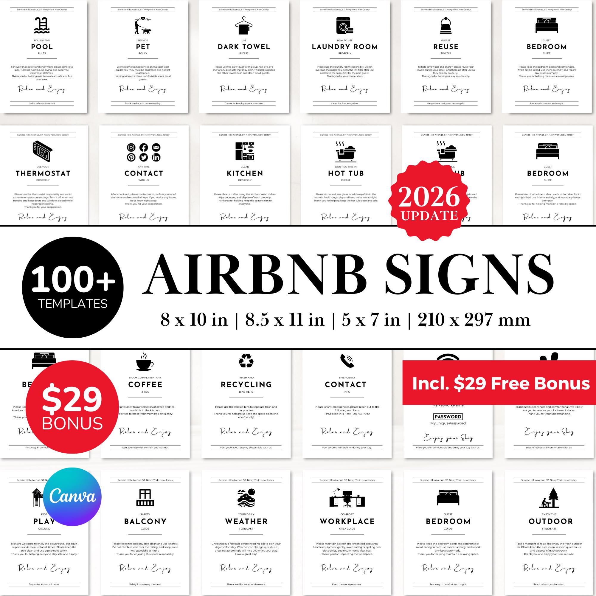 Airbnb Signs Templates, Airbnb Signs Canva Bundle, Signs Canva ...