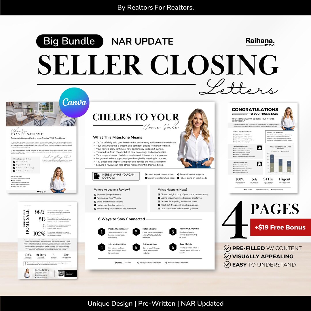 Real Estate Seller Closing Letters, Realtor Closing Templates, Real ...