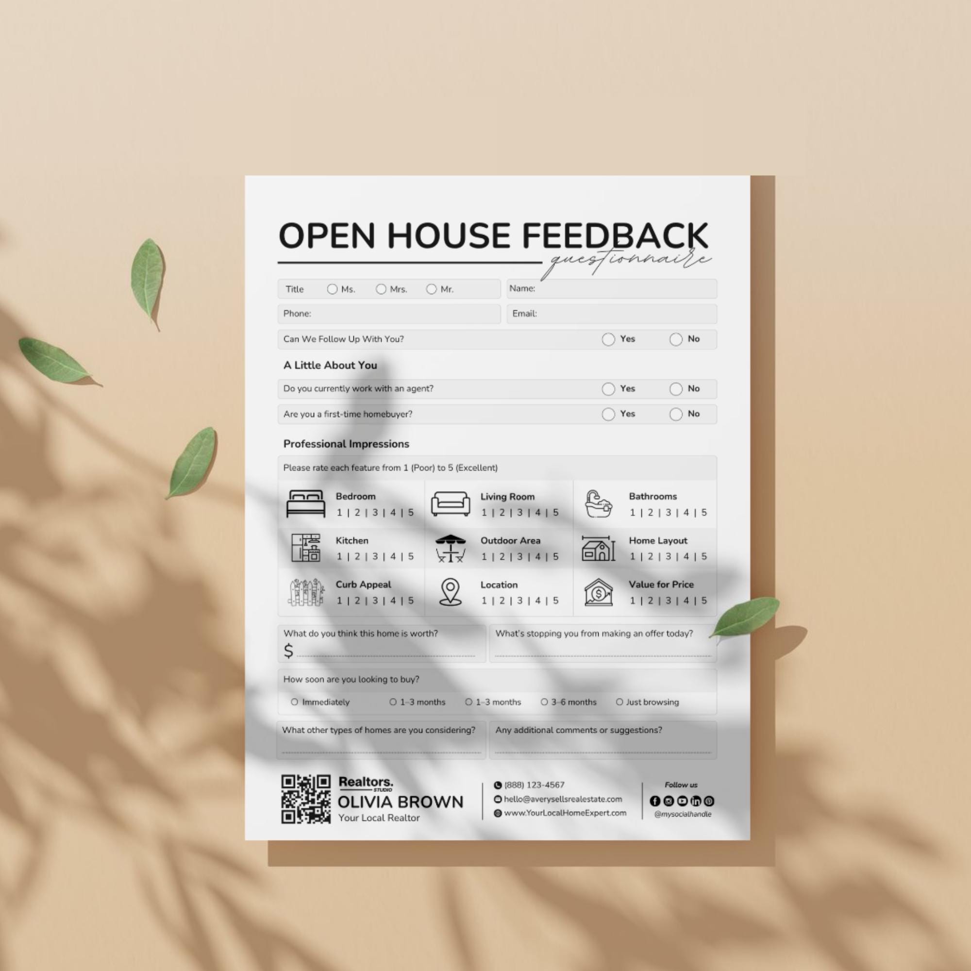 Open House Feedback Form Templates for Realtors, Realtor Feedback Forms ...