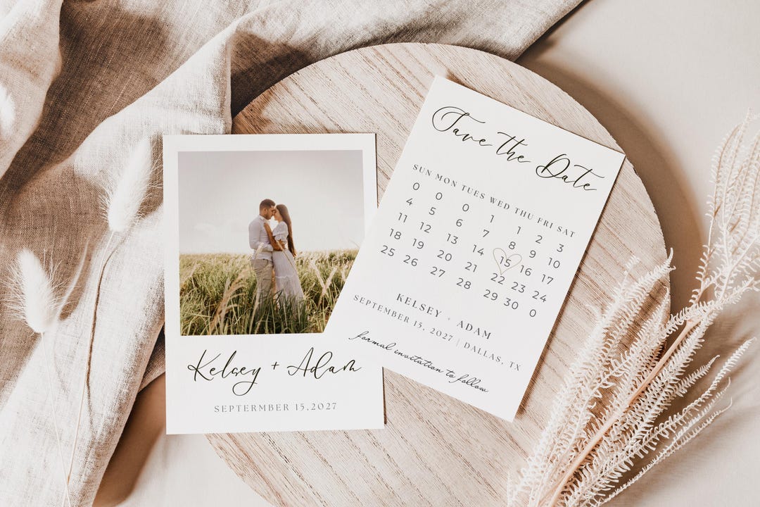 Editable Save the Date Template With Photo & Calendar, Front and Back ...