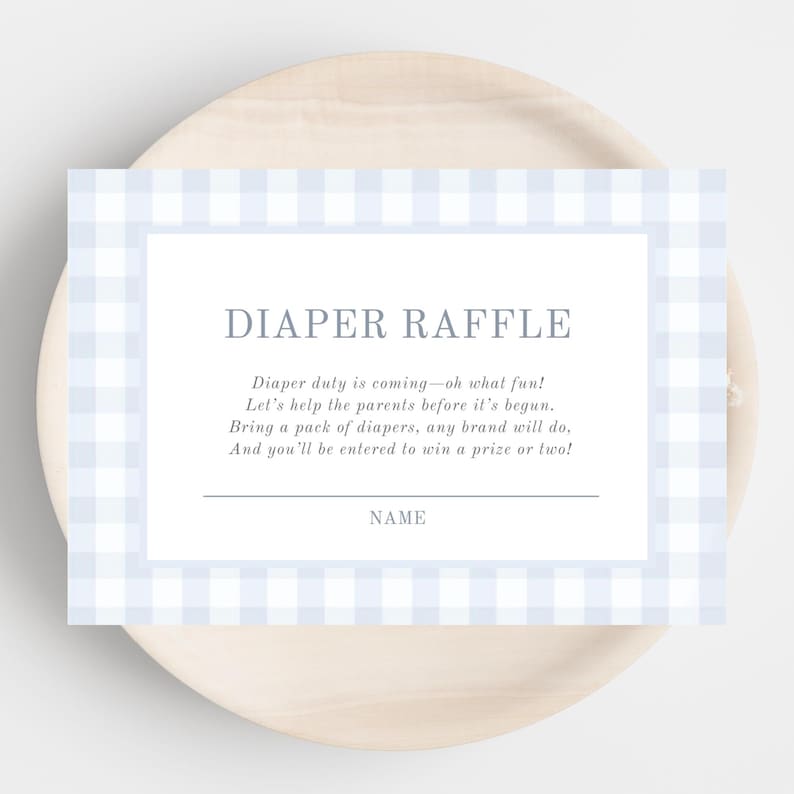 Blue Gingham Diaper Raffle Ticket Template, Blue Gingham Boy Baby ...