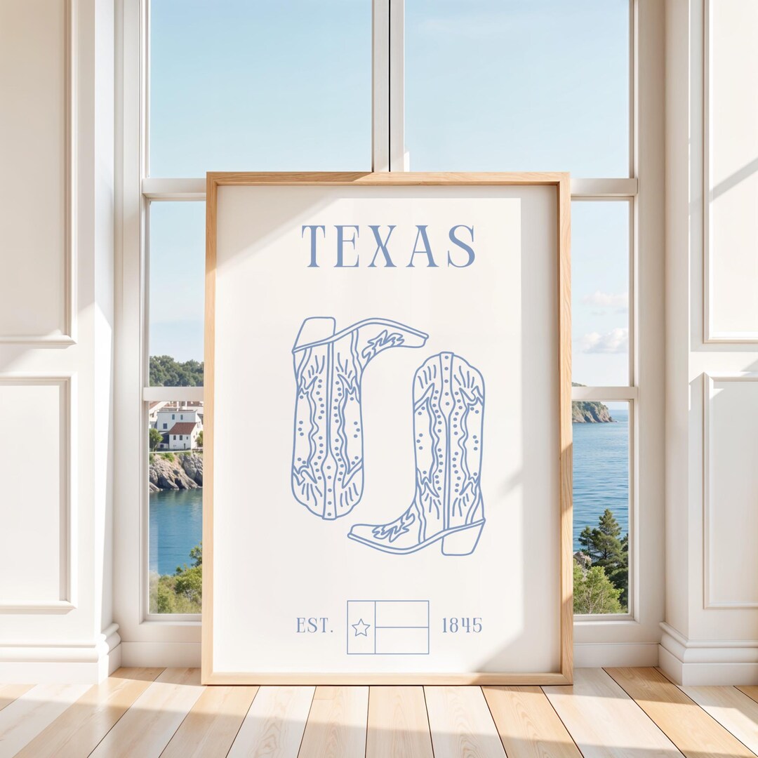 Coquette Blue Cowboy Boots Print Wall Art, Costal Cowgirl Print, Texas ...
