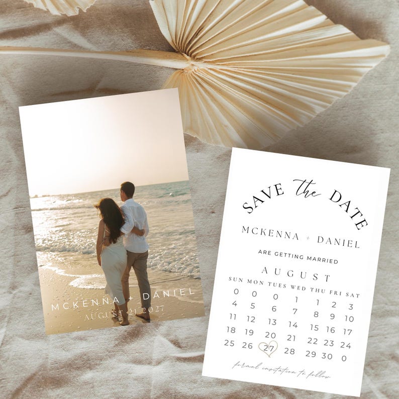 Editable, Elegant Save the Date Template With Photo & Calendar, Front ...