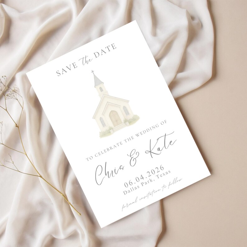 Editable Wedding Save the Date Invitation, Wedding Church Save the Date ...