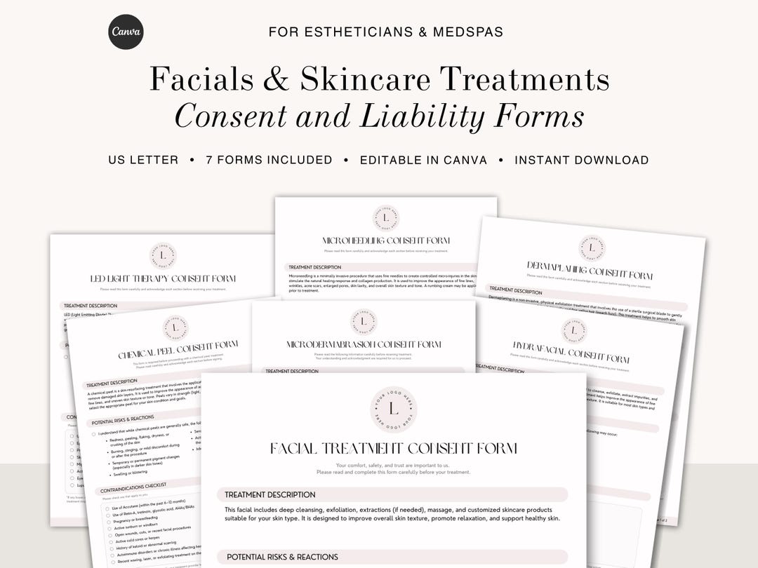 Esthetician Consent Forms Bundle Skincare Treatments Facial, Peel, Dermaplaning, Microneedling ...