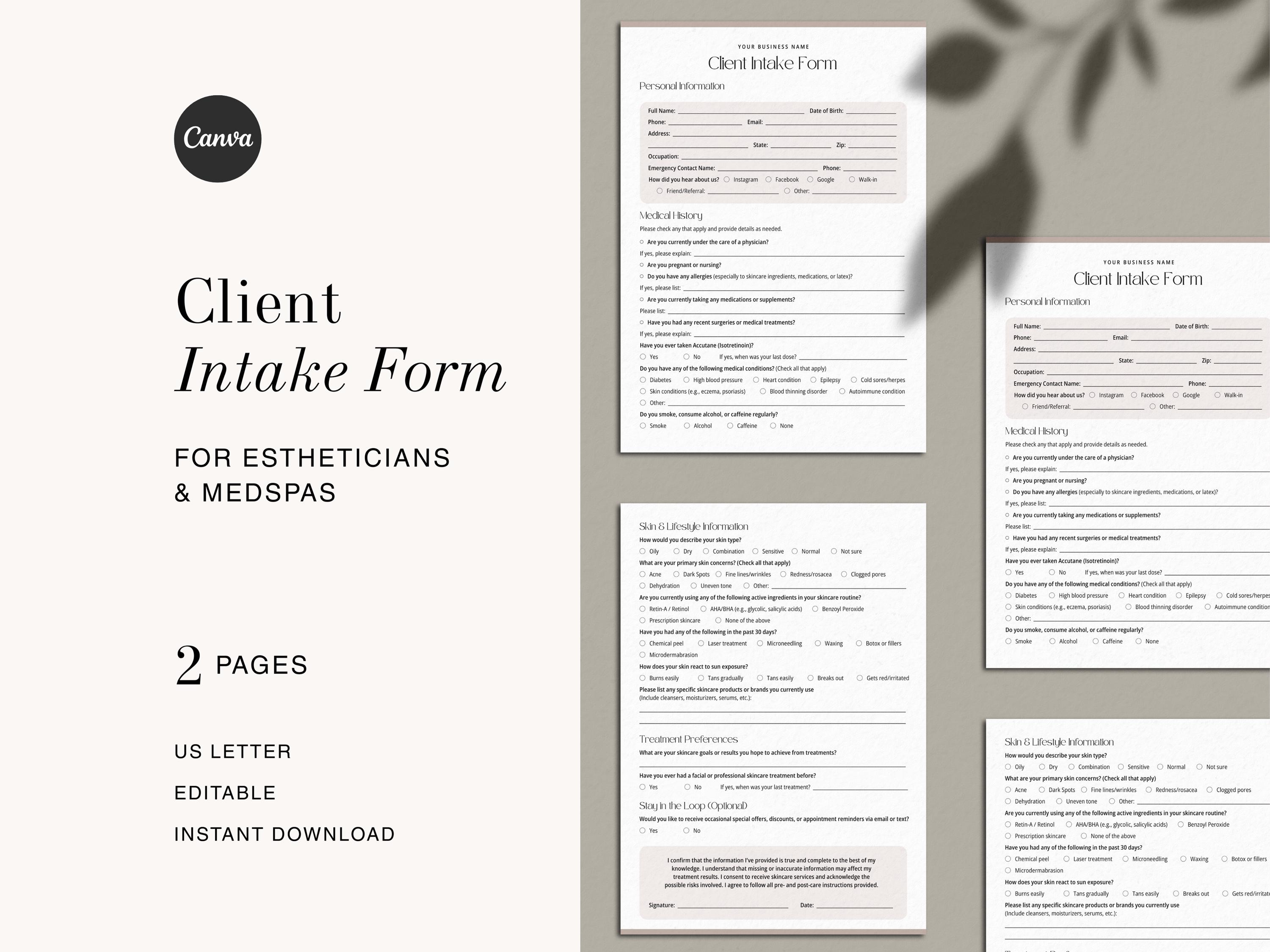 Esthetician Client Intake Form Medspa Consultation Form New Patient ...