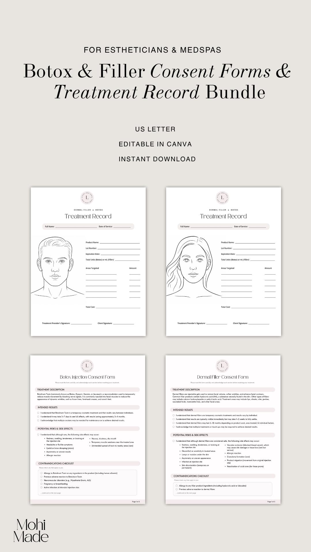Botox and Dermal Filler Consent Forms Bundle Treatment Record ...