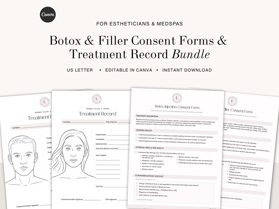 Botox and Dermal Filler Consent Forms Bundle Treatment Record ...