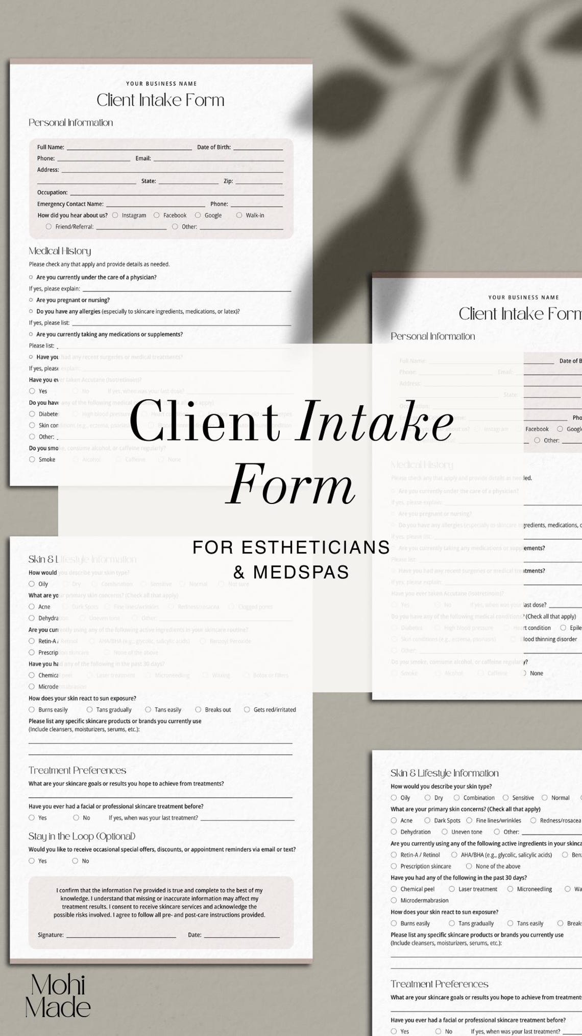 Esthetician Client Intake Form Medspa Consultation Form New Patient ...