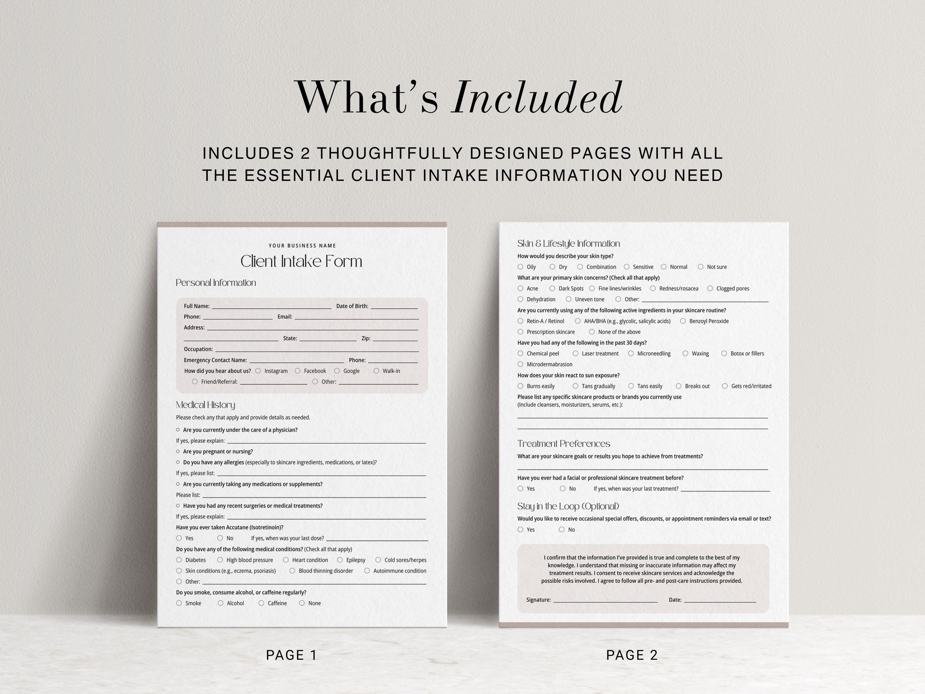 Esthetician Client Intake Form Medspa Consultation Form New Patient Consent Editable Canva ...