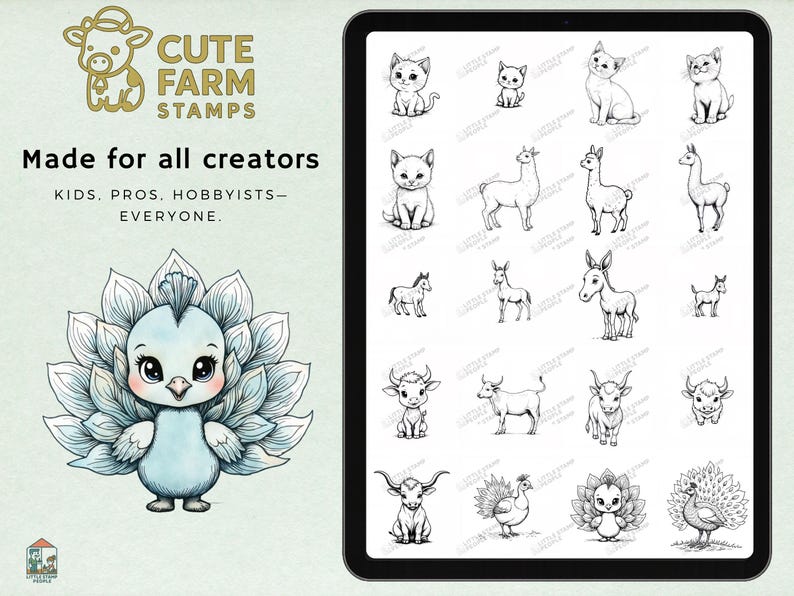Cute Farm Animals Stamps | 130 Procreate Brushes | Kawaii Cow, Pig ...