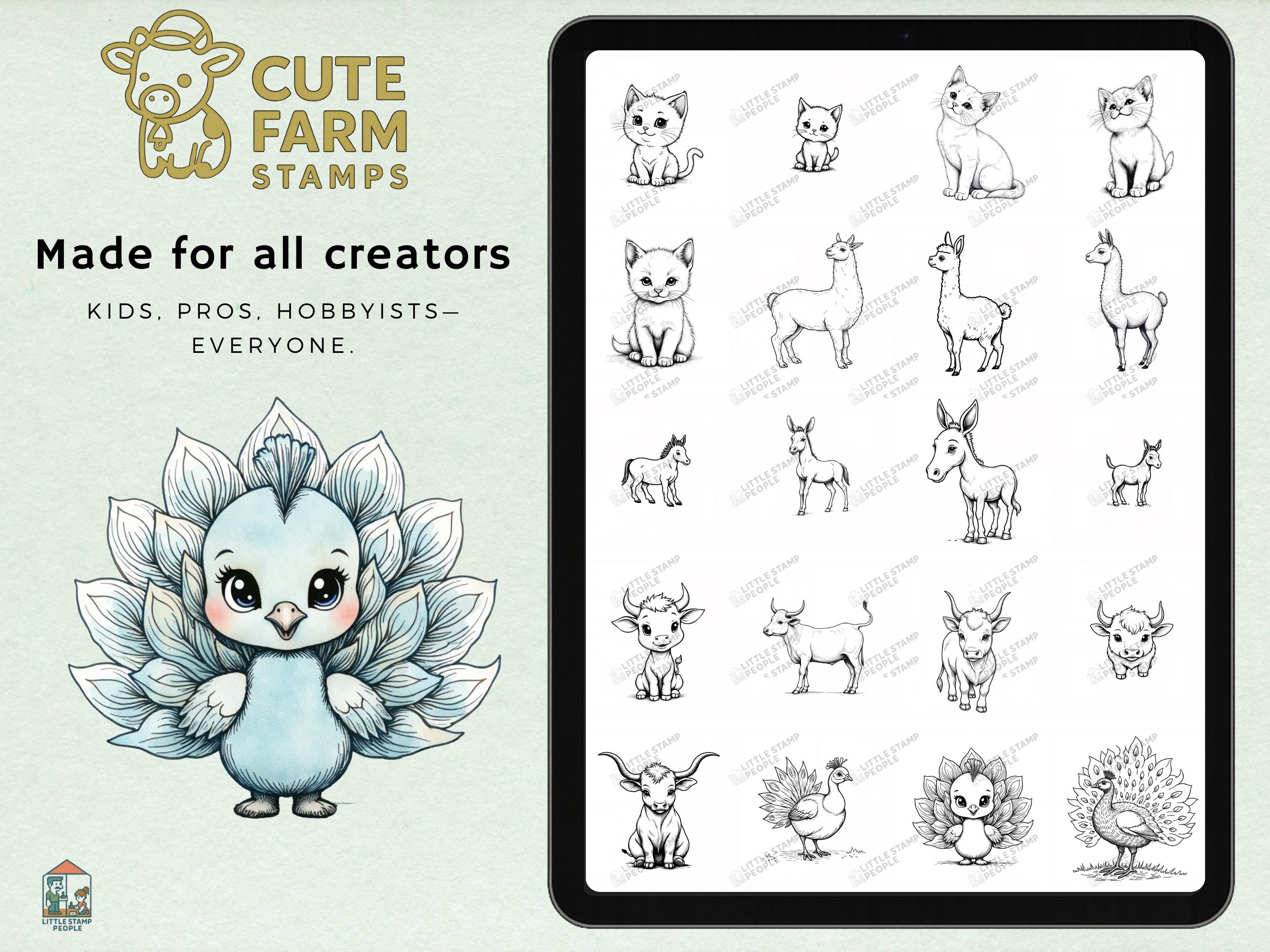 Cute Farm Animals Stamps | 130 Procreate Brushes | Kawaii Cow, Pig ...
