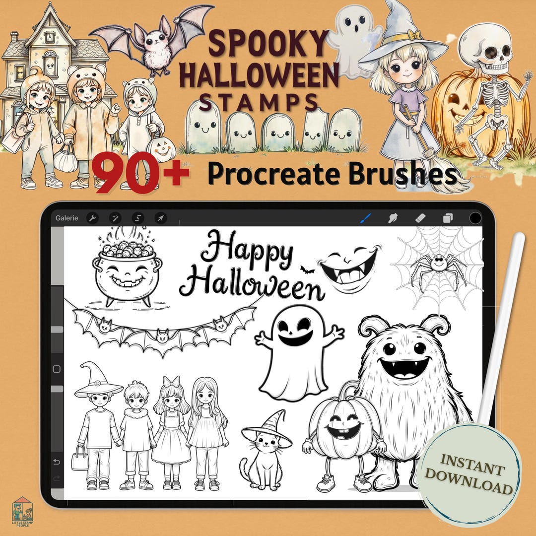Spooky Halloween Procreate Stamps – 90+ Cute Ghosts, Witches & Pumpkins ...