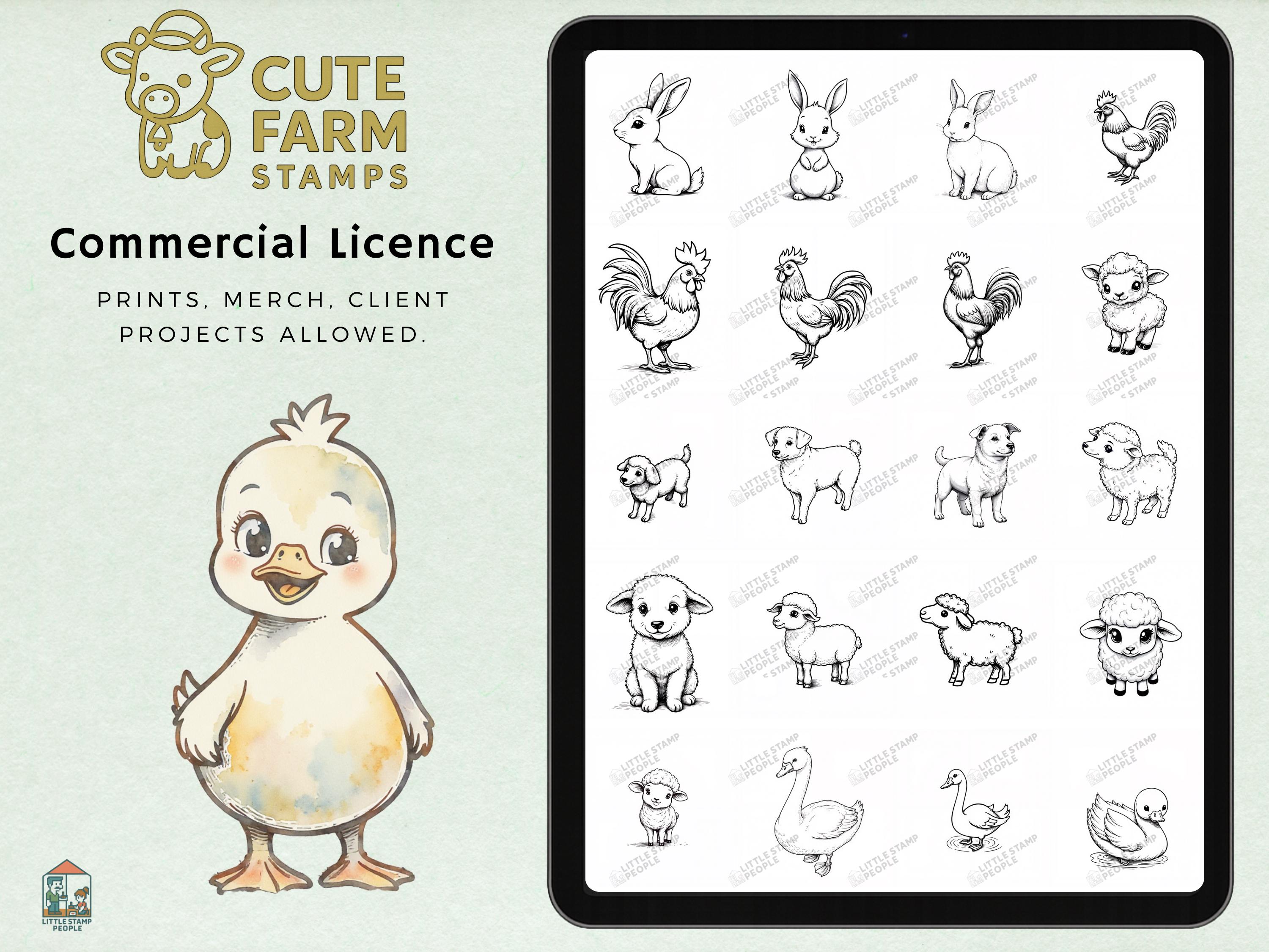 Cute Farm Animals Stamps | 130 Procreate Brushes | Kawaii Cow, Pig ...