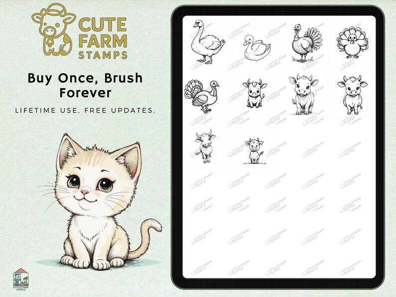 Cute Farm Animals Stamps | 130 Procreate Brushes | Kawaii Cow, Pig ...