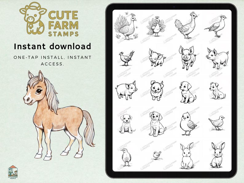 Cute Farm Animals Stamps | 130 Procreate Brushes | Kawaii Cow, Pig ...