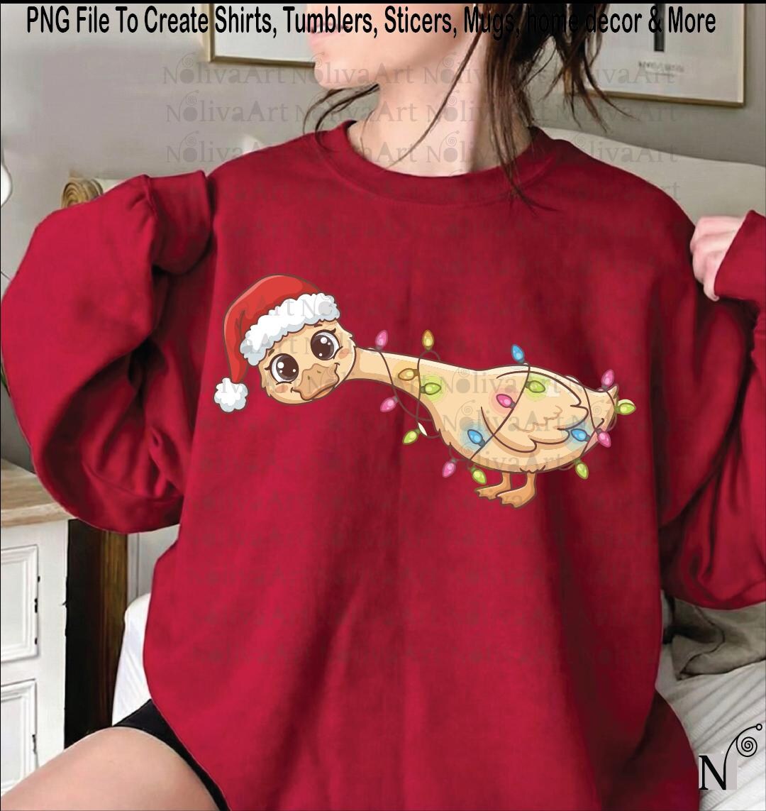 Christmas Duck SVG PNG, Goose With Santa Hat and Colorful Lights ...