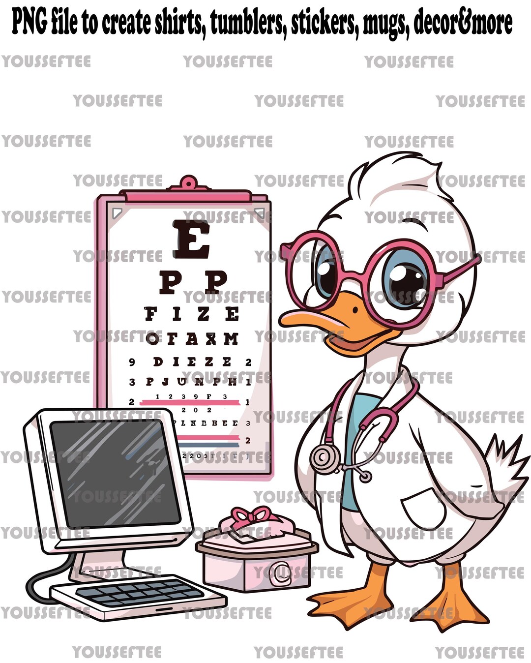 Nurse Duck Eye Checkup PNG – Optometry PNG, Cute Medical Design for T ...