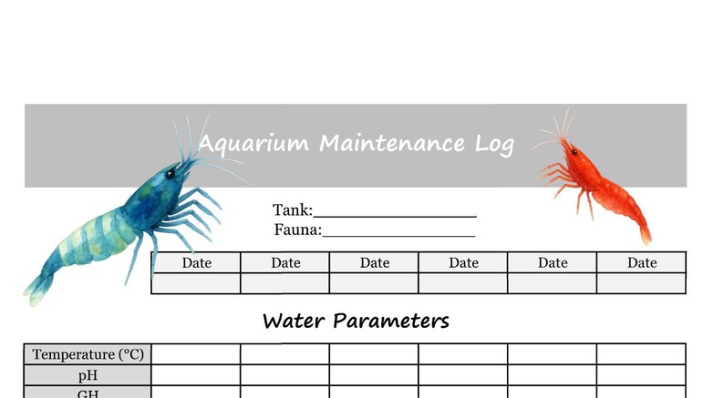 Aquarium Log Sheet Printable Water Parameters & Maintenance Tracker ...