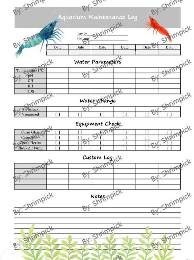 Aquarium Log Sheet Printable Water Parameters & Maintenance Tracker ...