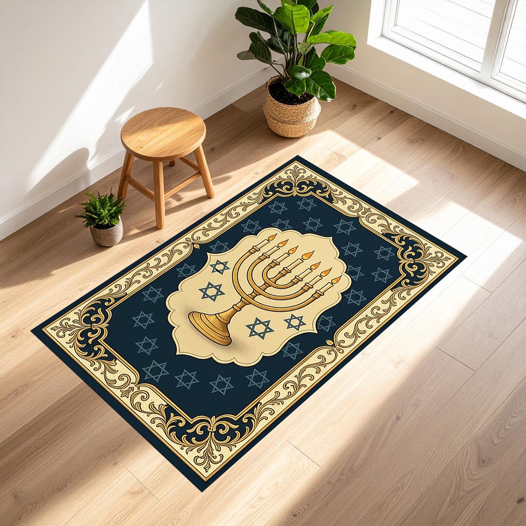 Lion of Judah Menorah Prayer Rug, Jewish Home Decor, Meditation Mat ...