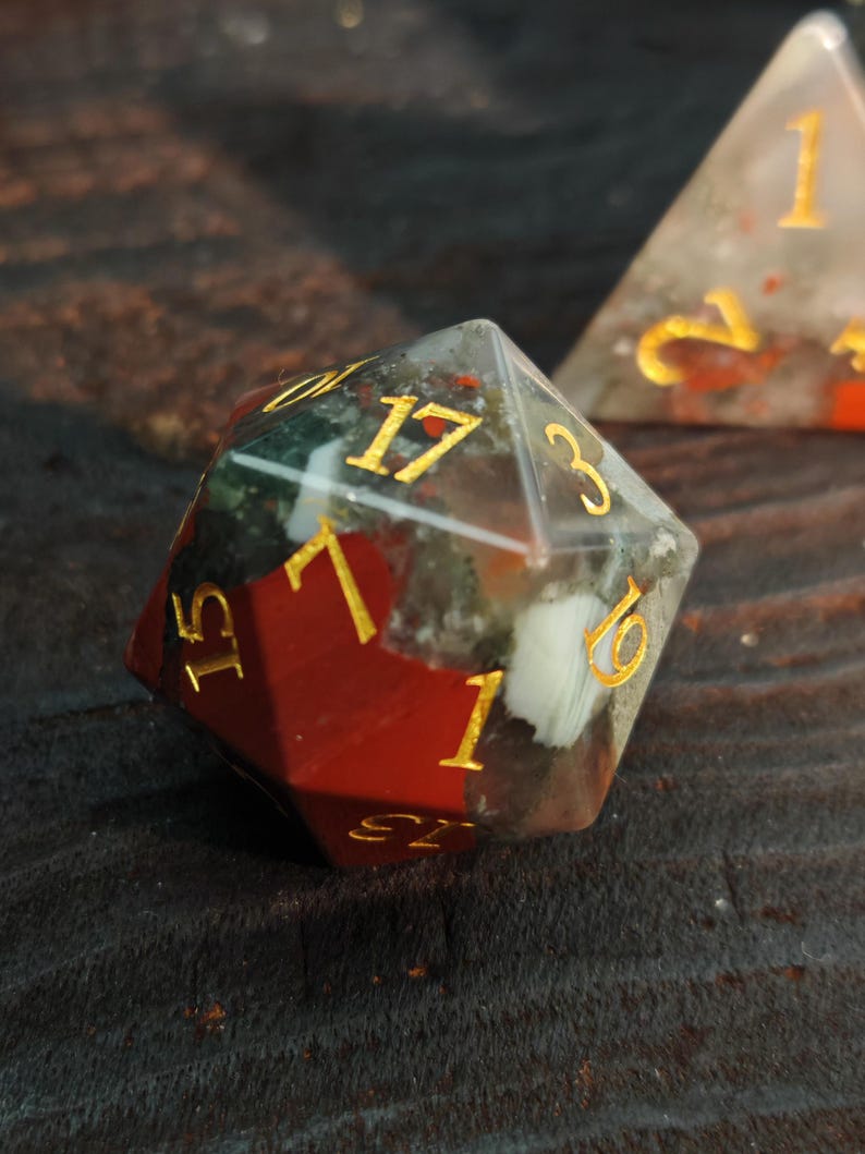 Natural African Bloodstone Gemstone DND Dice Set | Blood Red Speckled ...