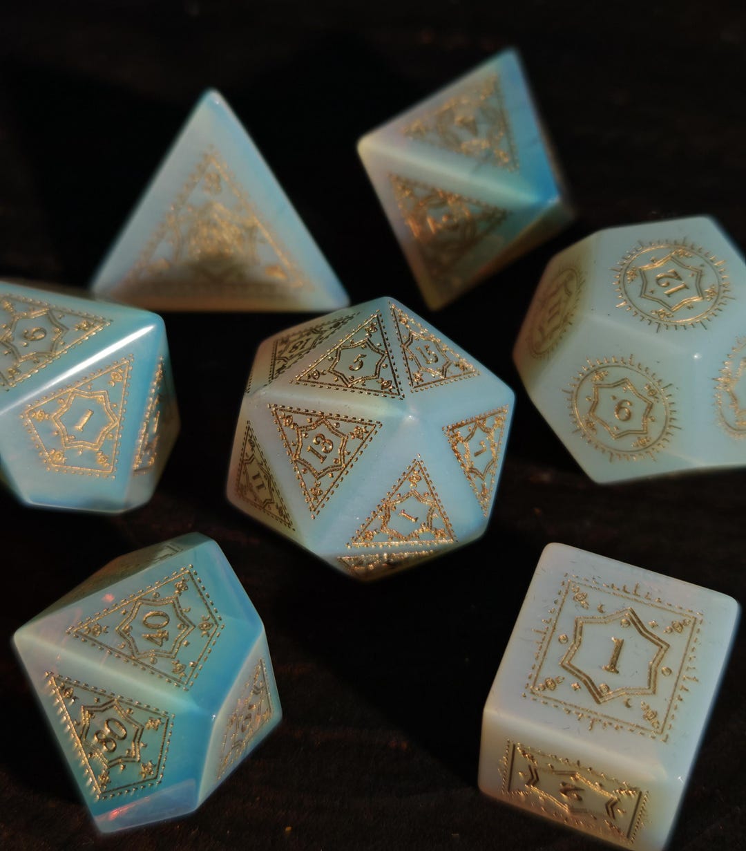 Hand-carved Hexagram Opal Gemstone DND Dice Set | Dice for Dungeons and ...