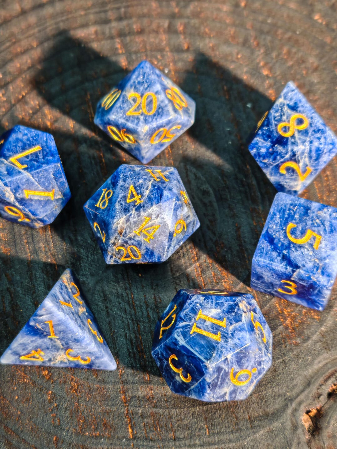 Blue Vein Gemstone Dice Set Natural Sapphire Like Streak Pattern