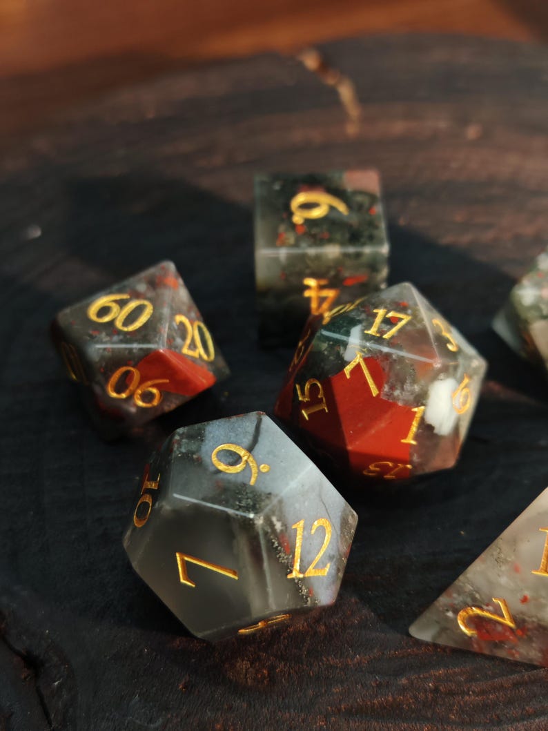 Natural African Bloodstone Gemstone DND Dice Set | Blood Red Speckled ...