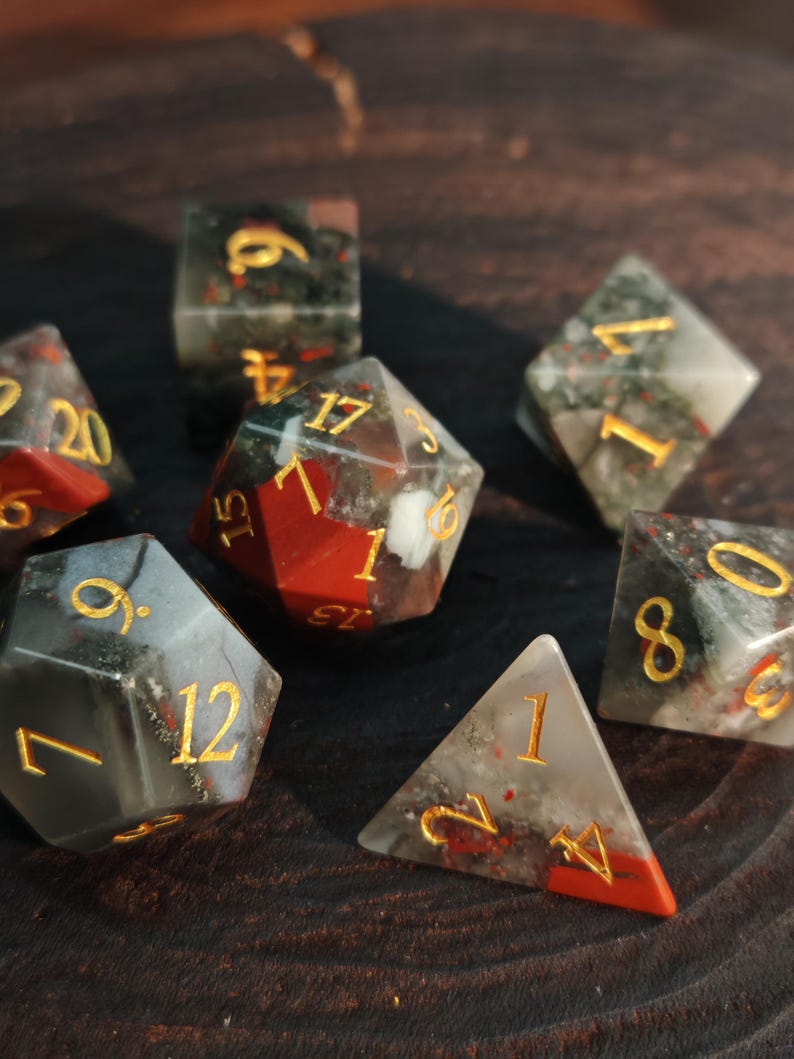 Natural African Bloodstone Gemstone DND Dice Set | Blood Red Speckled ...
