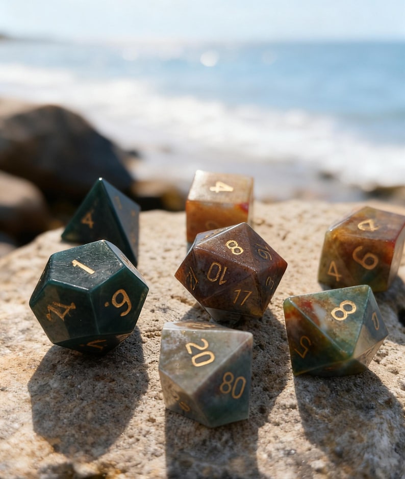 Natural Agate DND Gemstone Dice Set | Handmade Stone RPG Dice for ...