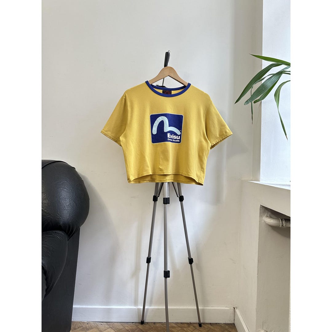 Evisu Yellow Blue Crop Logo T-shirt - Etsy