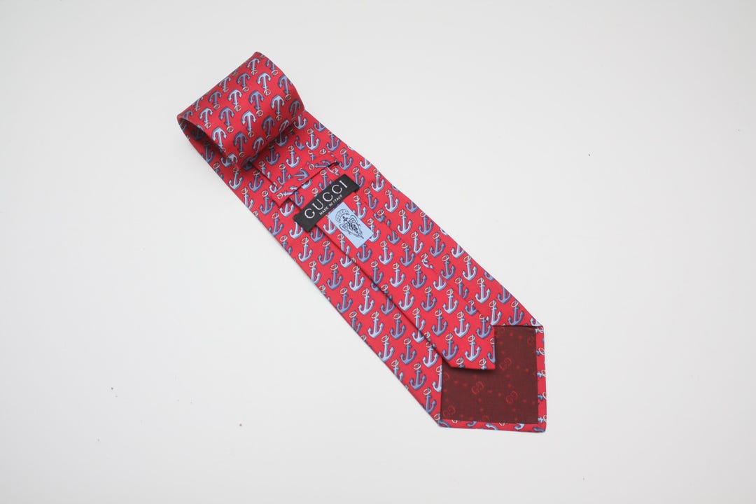 Gucci Red Anchor Silk Tie Made in Italy - Etsy