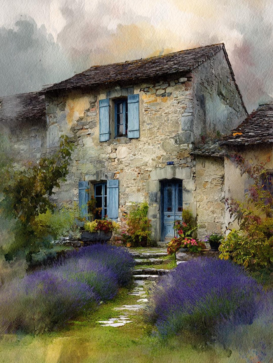 Arte mural de cabaña con lavanda francesa: conjunto de impresiones de ...