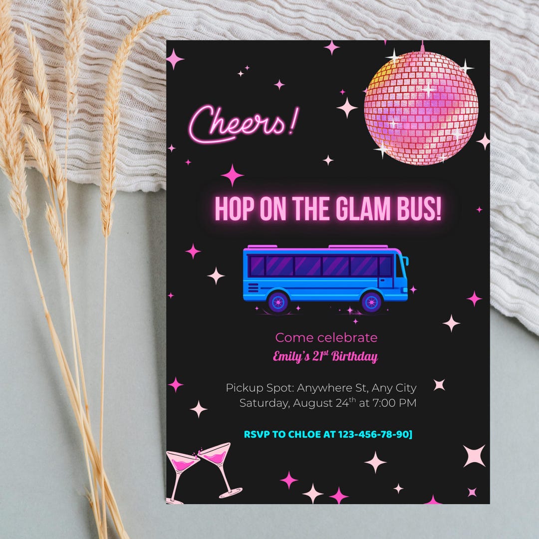 Editable Party Bus Birthday Invitation – VIP Party Limo Theme, Digital ...