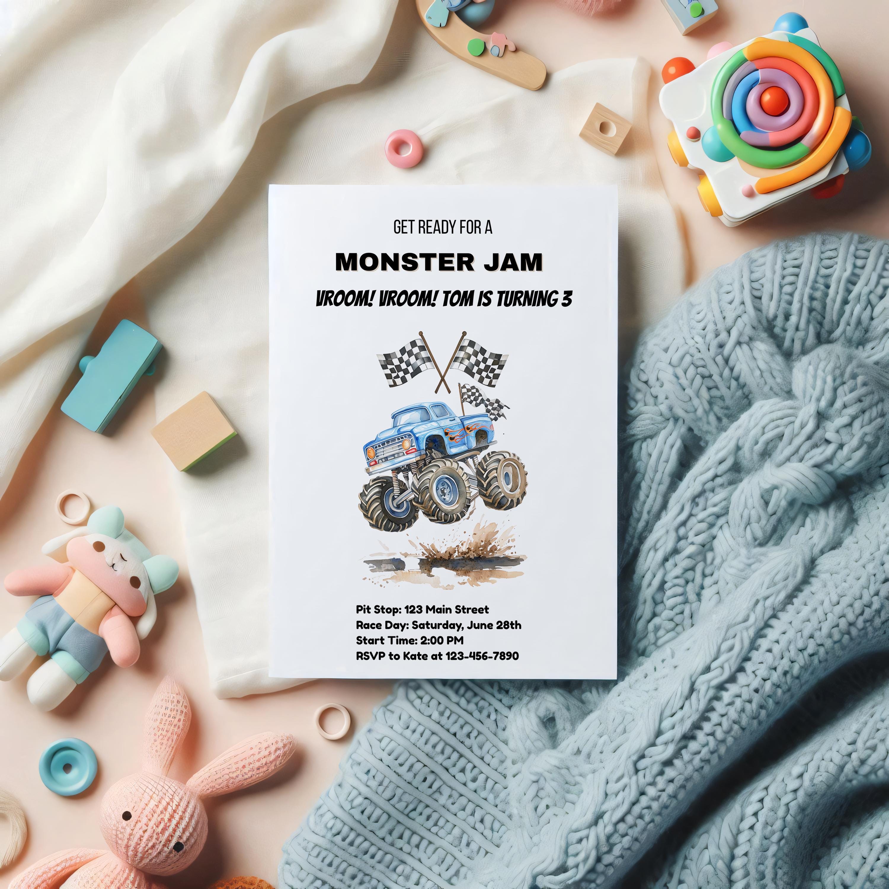 Monster Jam Birthday Invitation, Monster Truck Party Invite for Little ...