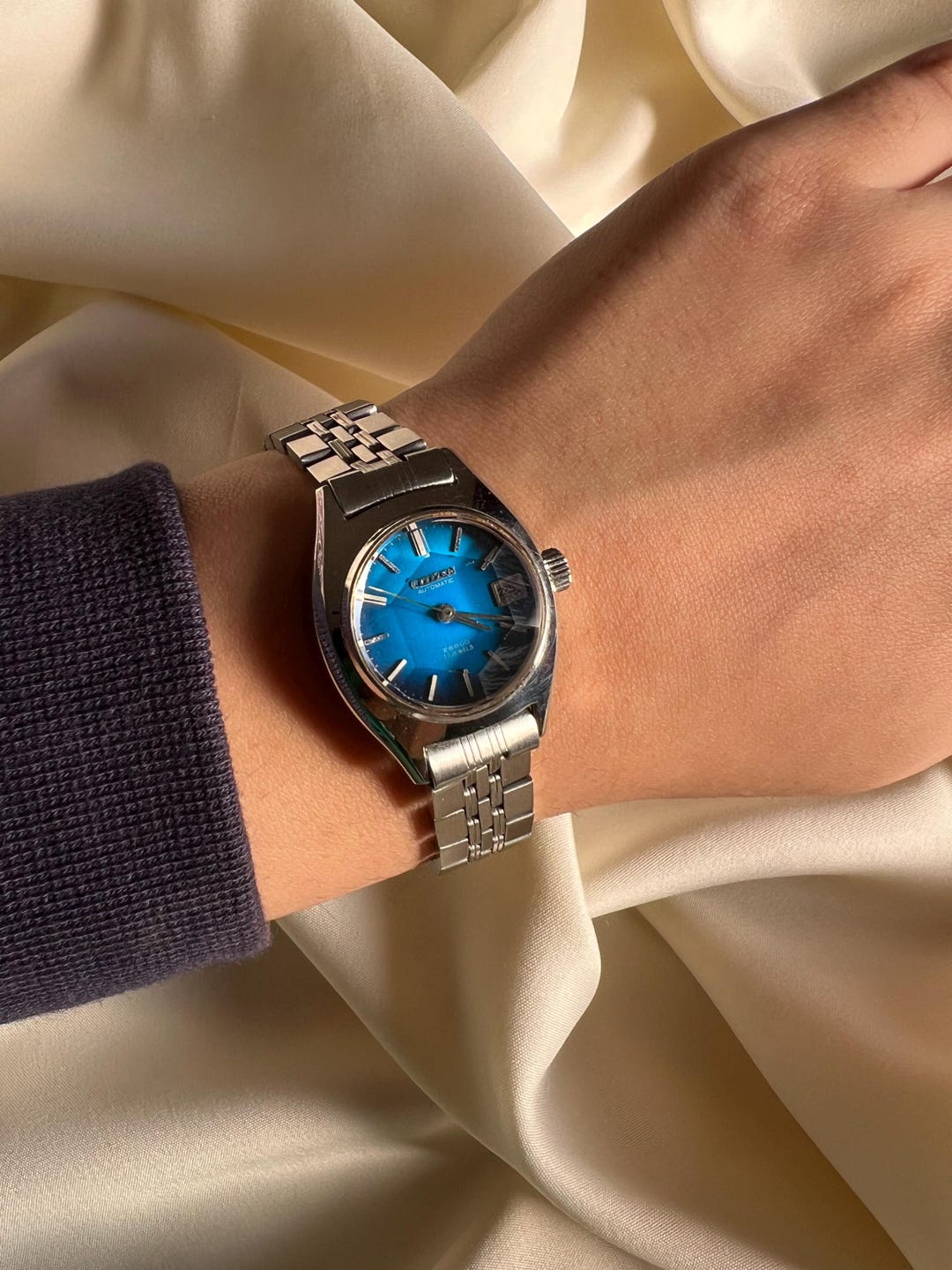 Vintage Citizen Automatic Watch | 1970s Blue Sunburst Dial, Stainless ...