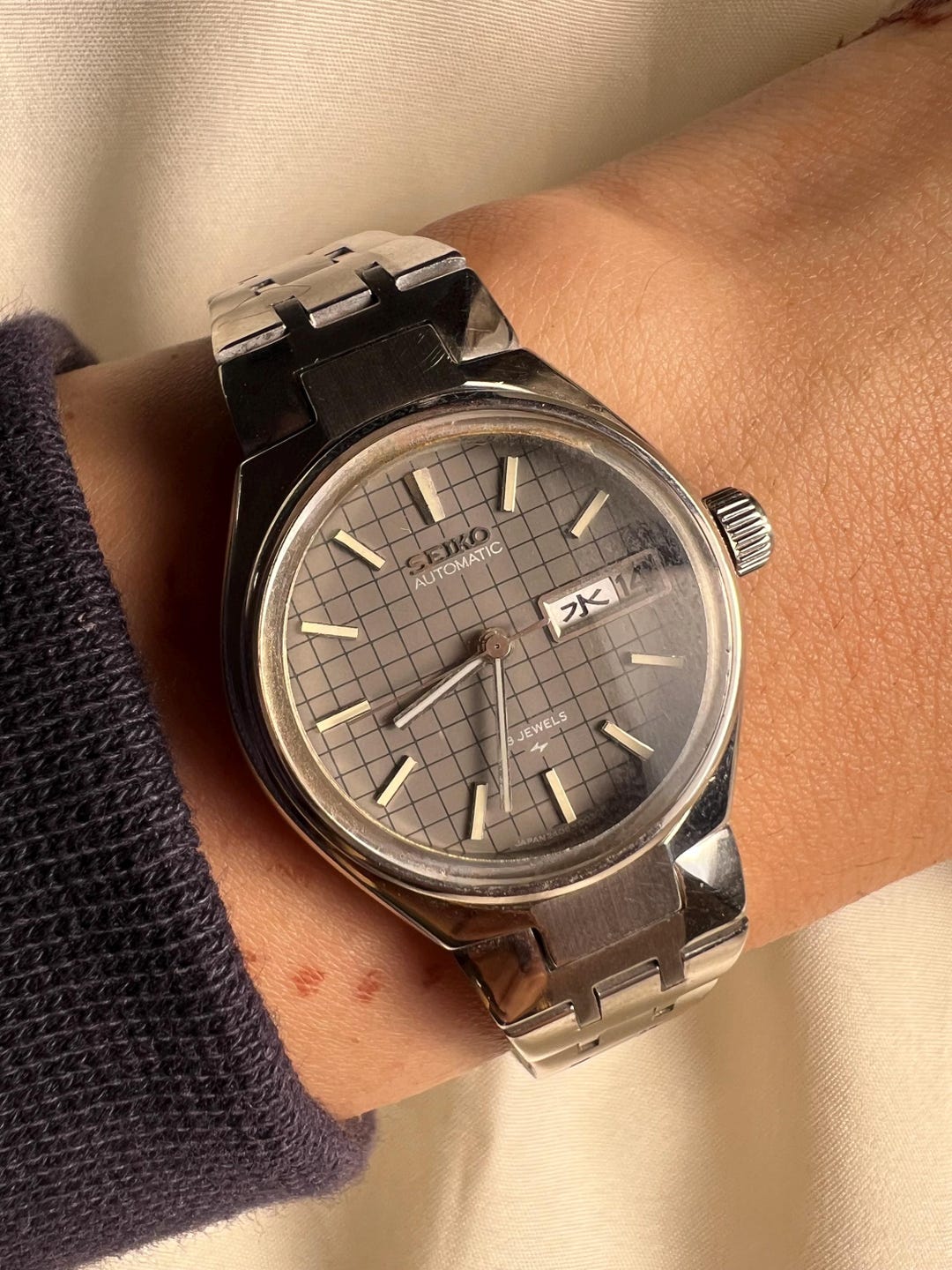 Vintage Seiko Automatic Watch | 1970s Grey Grid Dial, Kanji Day Date ...