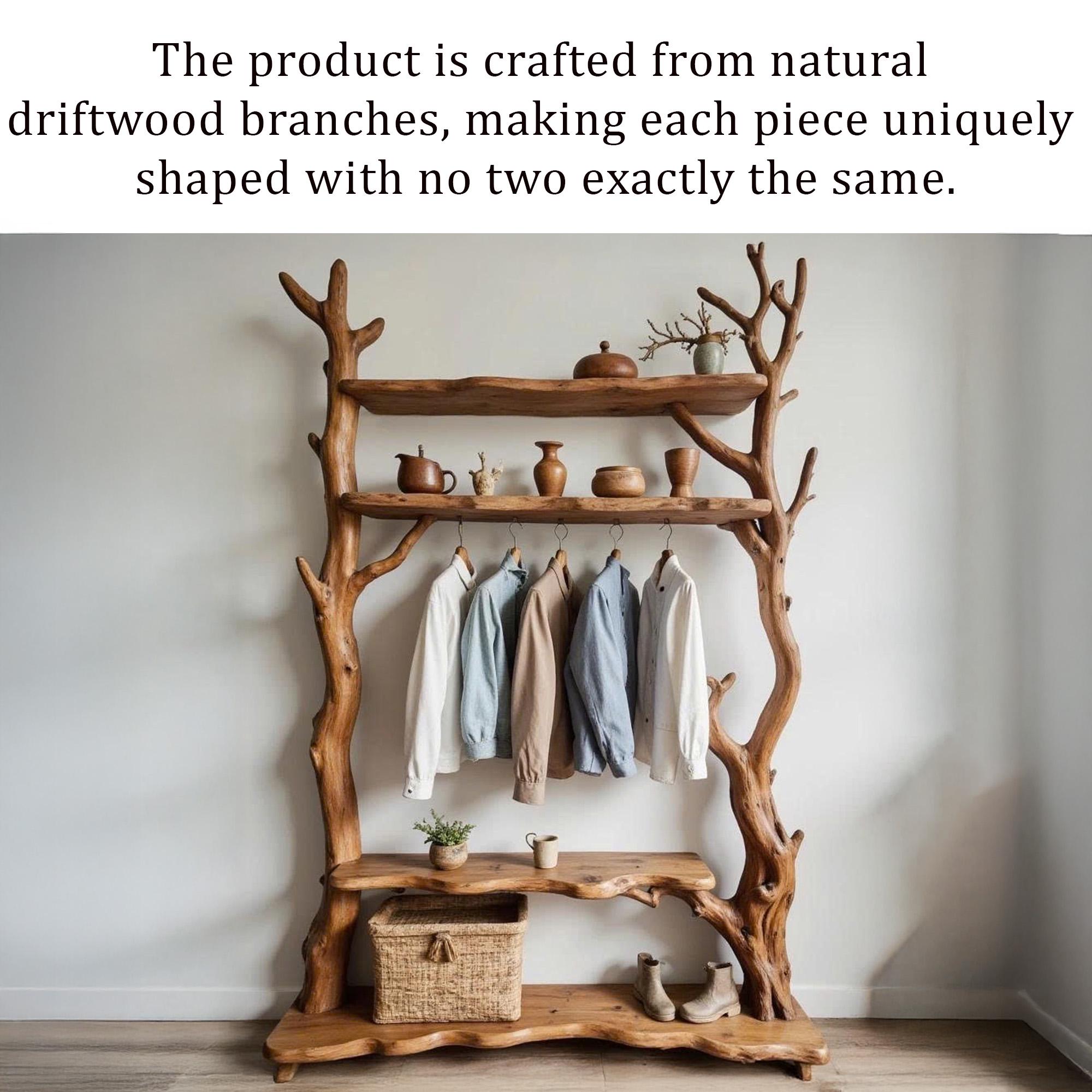 Driftwood Tree Branch Coat Rack With Shelves, Solid Wood Entryway ...