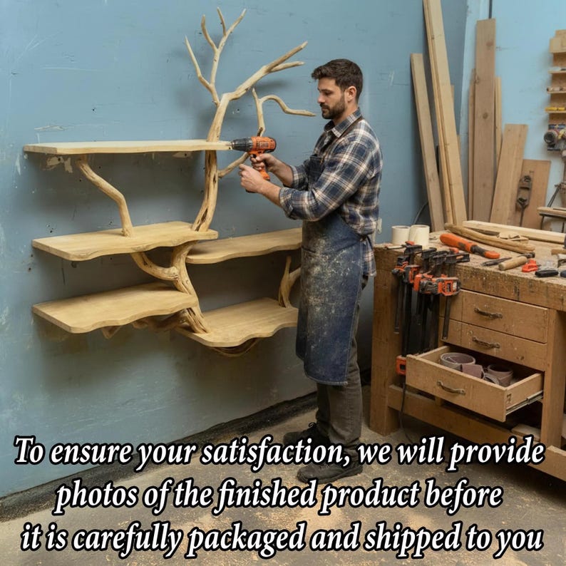 Tree Branch Floor Book Shelf Reclaimed Live Edge Solid Wood Floating ...