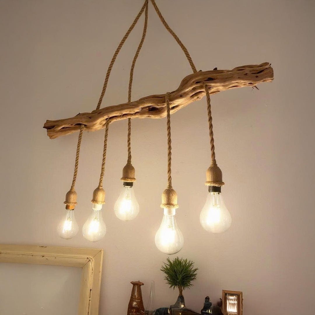 Driftwood Branch Chandelier, Rustic Wood Log Ceiling Light - Etsy